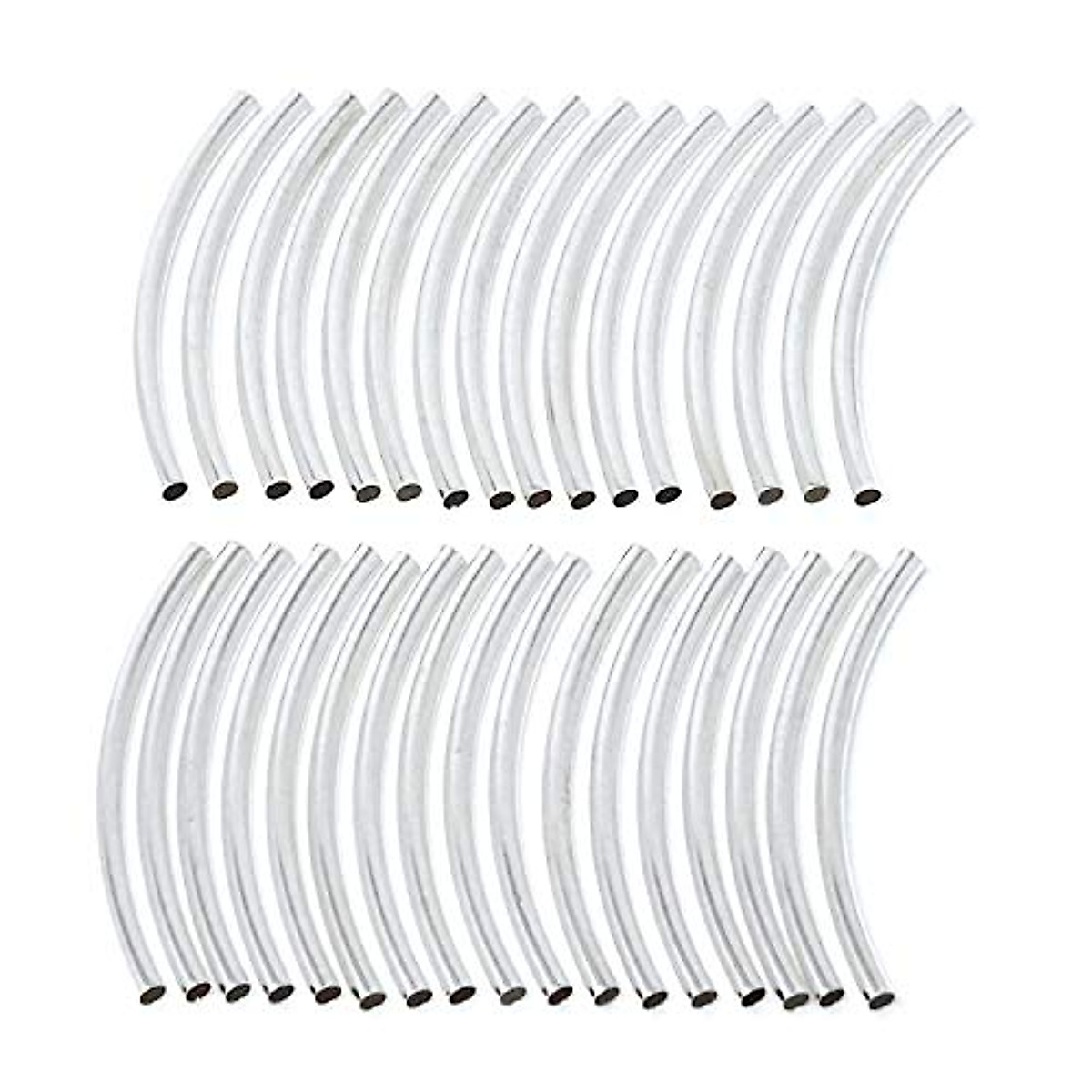 Honbay 50PCS Metal Long Tube Beads Silver Plated Curved Noodle Tube Spacer Beads for Jewelry Craft Making (3x50mm)