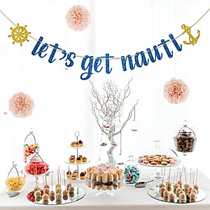 Dalaber Let's Get Nauti Banner, Nautical Theme Birthday / Bridal Shower / Bachelorette Party Decoration, Anchor Cruise Banner for Wedding Party Favors, Funny Wedding Bachelorette Party Supplies