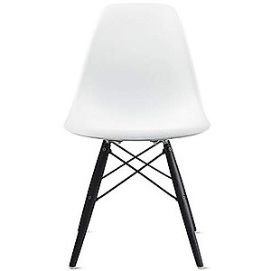 2xhome White - Plastic Molded Bedroom Dining Side Ray Chair with Black Wood Eiffel Dowel-Legs Base Nature Legs No Side