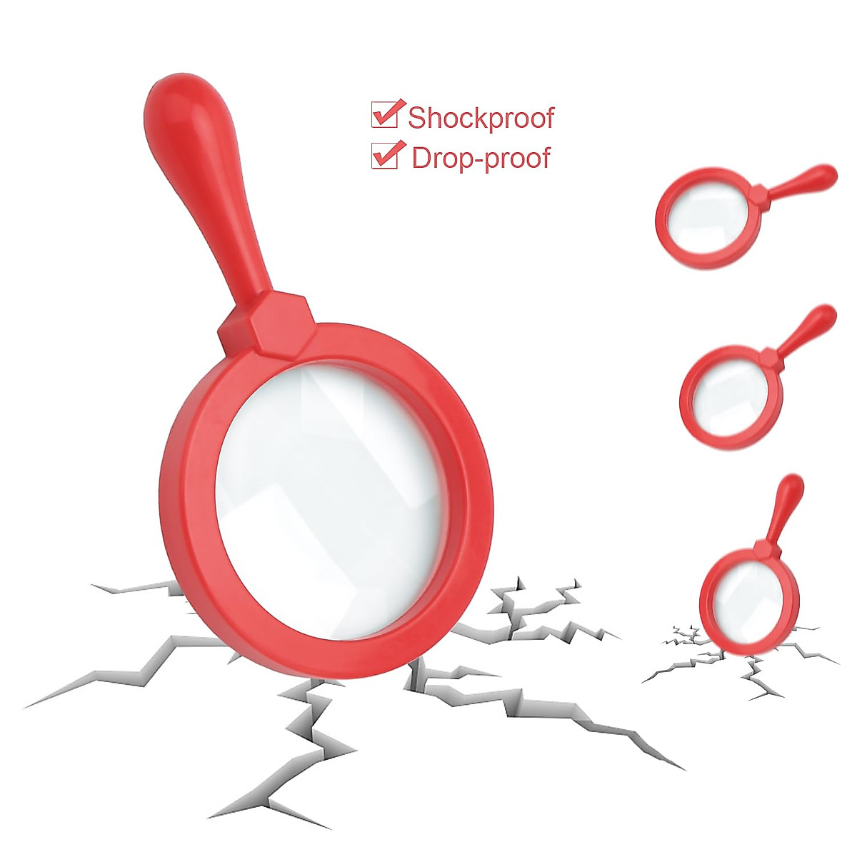 Kids Magnifying Glass Handheld Jumbo Magnifiers with Stand, Exploration Play Reading Magnifier for Children, 5X Magnification Loupe (Ages 3+) (Red)