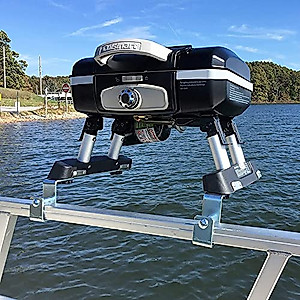 Cuisinart Grill Modified for Pontoon Boat with Arnall's Stainless Grill Bracket Set BLACK