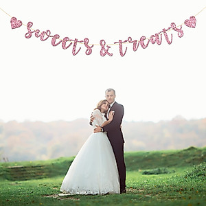 Talorine Sweets & Treats Banner, Bridal Shower, Engaged, Wedding Anniversary, Children Birthday Party Decorations (Pink Glitter)
