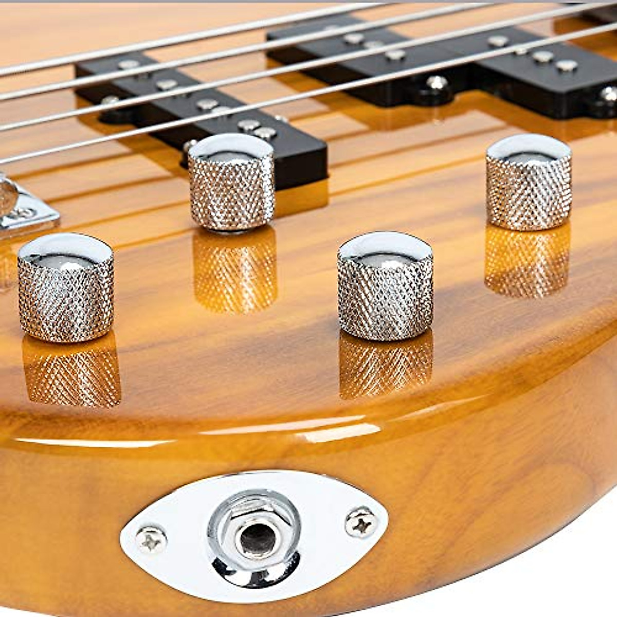 Kcelarec Electric Bass Guitar Full Size 4 String Exquisite Stylish Bass with Power Line and Wrench Tool (Yellow)