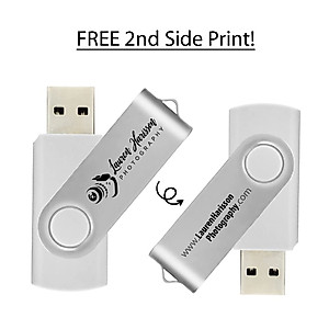 8GB Custom USB Flash Drives Personalized with Your Logo - for Promotional Use - Swivel - White Body/Silver Clip - 20 Pack