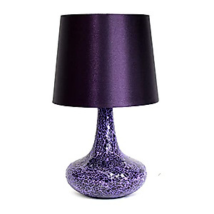 Simple Designs LT3039-PRP 14.17” Contemporary Mosaic Tiled Glass Genie Standard Table Lamp with Matching Fabric Shade for Home Décor, Bedroom, Living Room, Foyer, Office, Purple