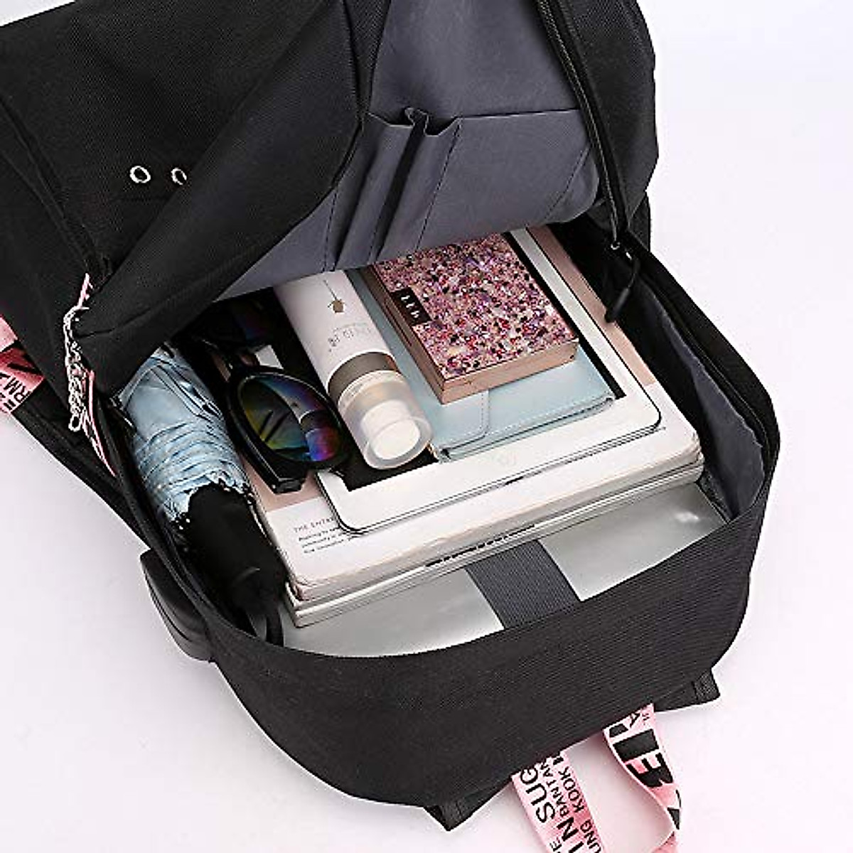 CUSALBOY Kpop Backpack Lisa Rose JISOO Jennie Color Photo Computer Backpack FashionTravel Business Work Backpack Whit USB Port (Black)