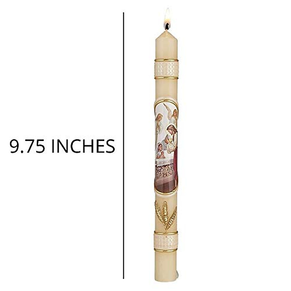 First Holy Communion Gifts for Girls, Hand Decorated Taper Candle with Image of Jesus Little Girl and Angels, Keepsake Gift Sacrament Celebration 9.75 Inches