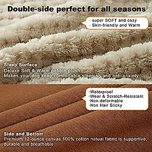 Miguel Canvas Dog Bed with Silky Sherpa Top,12 Ounce 100% Cotton Dog Pillow with Removable Cover, Outdoor Waterproof Durable Pet Mat Reversible Cool & Warm for All Season Indoor Outdoor 38 in Caramel