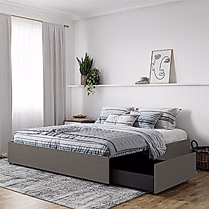 DHP Maven Upholstered Platform Bed for Raised Mattress-Support with Underbed Storage Drawers, No Box Spring Needed, King, Gray Linen