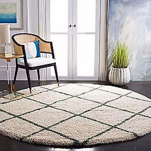 SAFAVIEH Hudson Shag Collection Area Rug - 7' Round, Ivory & Green, Modern Trellis Design, Non-Shedding & Easy Care, 2-inch Thick Ideal for High Traffic Areas in Living Room, Bedroom (SGH281X)