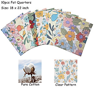 Hanjunzhao 10pcs Fat Quarters Fabric Bundles, Quilting Sewing Precut Cotton Fabric, 18 x 22 inches, Floral Print