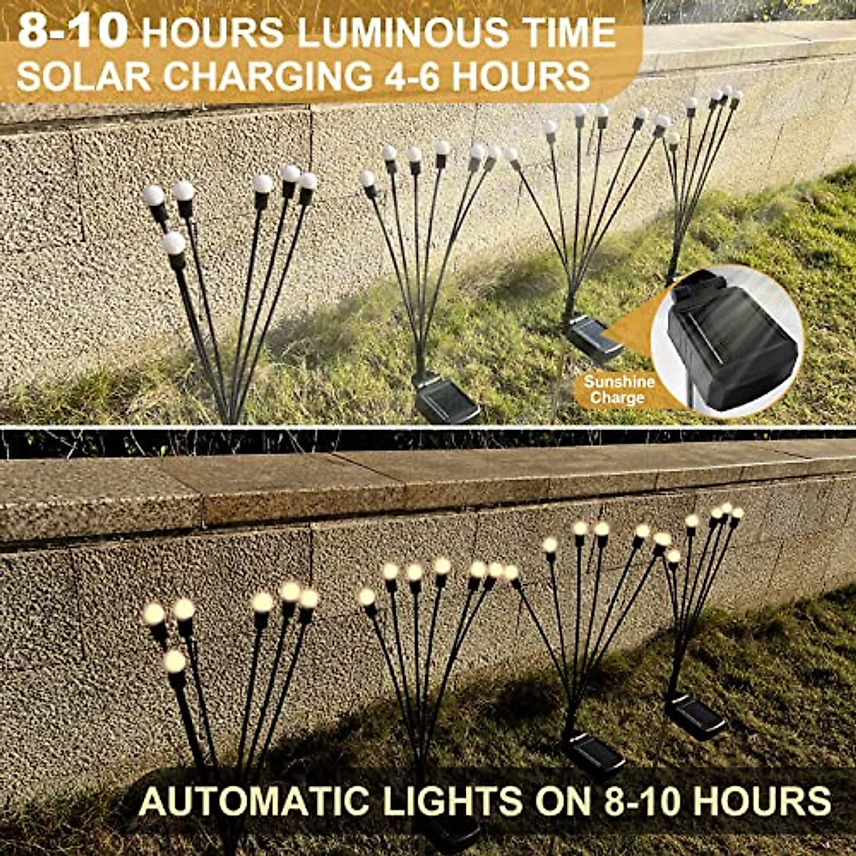 XIILSIE Solar Garden Lights, 6 LED Solar Firefly Starburst Swaying Lights Sway by Wind, 2 Modes Solar Landscape Path Lights Outdoor Waterproof Garden Yard Pathway Decoration Lights Warm White (2 Pack