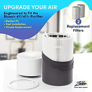 VEVA Blue Pure 411 Auto, 411, 411+ Genuine Replacement Filter for Blueair - 2 Pack, HEPA and Activated Carbon, Blue Pure 411 Auto, 411 and 411+ Air Purifiers