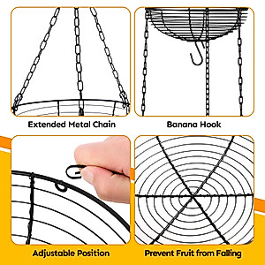 HULISEN 3 Tier Hanging Fruit Basket with Banana Hook, Heavy Duty Wire Hanging Baskets for Kitchen Storage, 35.4 Inch Hanging Vegetable Produce Basket Organizer (Including Installation Bracket)