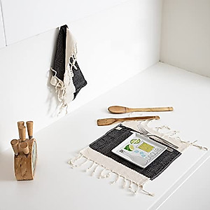 SMYRNA TURKISH COTTON Herringbone Series Kitchen Dish Towels Pack of 6, Machine Washable Wash Cloths, Ultra Soft, Absorbent, Prewashed and Quick Dry Turkish Dish Towels, 12x12 Inch (Black)