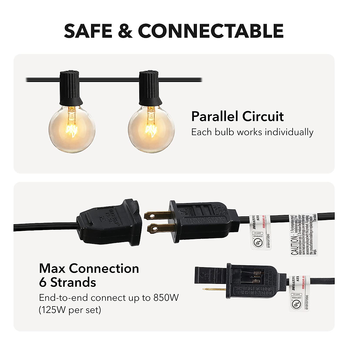 HBN 25ft Outdoor String Lights-Outdoor Incandescent String Lights, 27 G40 Bulbs (2 Spare) 5W 2200K Warm White, Connectable & Dimmable, IP44 Waterproof-Garden/Backyard/Patio/Porch/Courtyard/Café