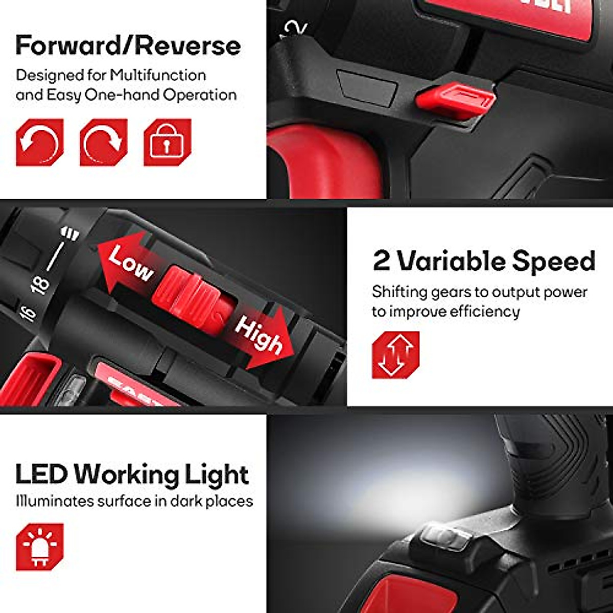 Eastvolt 20V Max Cordless Power Drill Driver Kit & Home Tool Kit, Max 310in.lbs. 18+1 PoisitionTorque Drill For Metal, Wood, Plastics, 168 Pieces tool with case For General Household (EVCD168S)