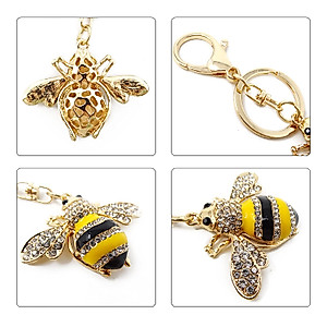 Honbay 1PCS Rhinestone Little Bee Keychain Bumble Bee Sparkling Keyring Animal Key Chain Decor in A Box for Bag Purse Wallet