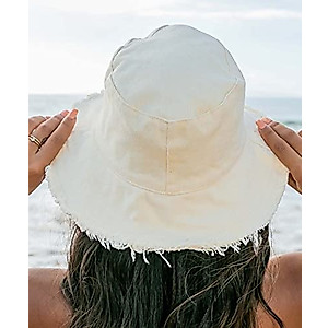 Bucket-Hat-Distressed Sun-Protection Washed-Cotton Beach-Sun-Hat - Summer-Wide-Brim(3.2inch Brim) Beach-Cap(Size:S-M) Beige