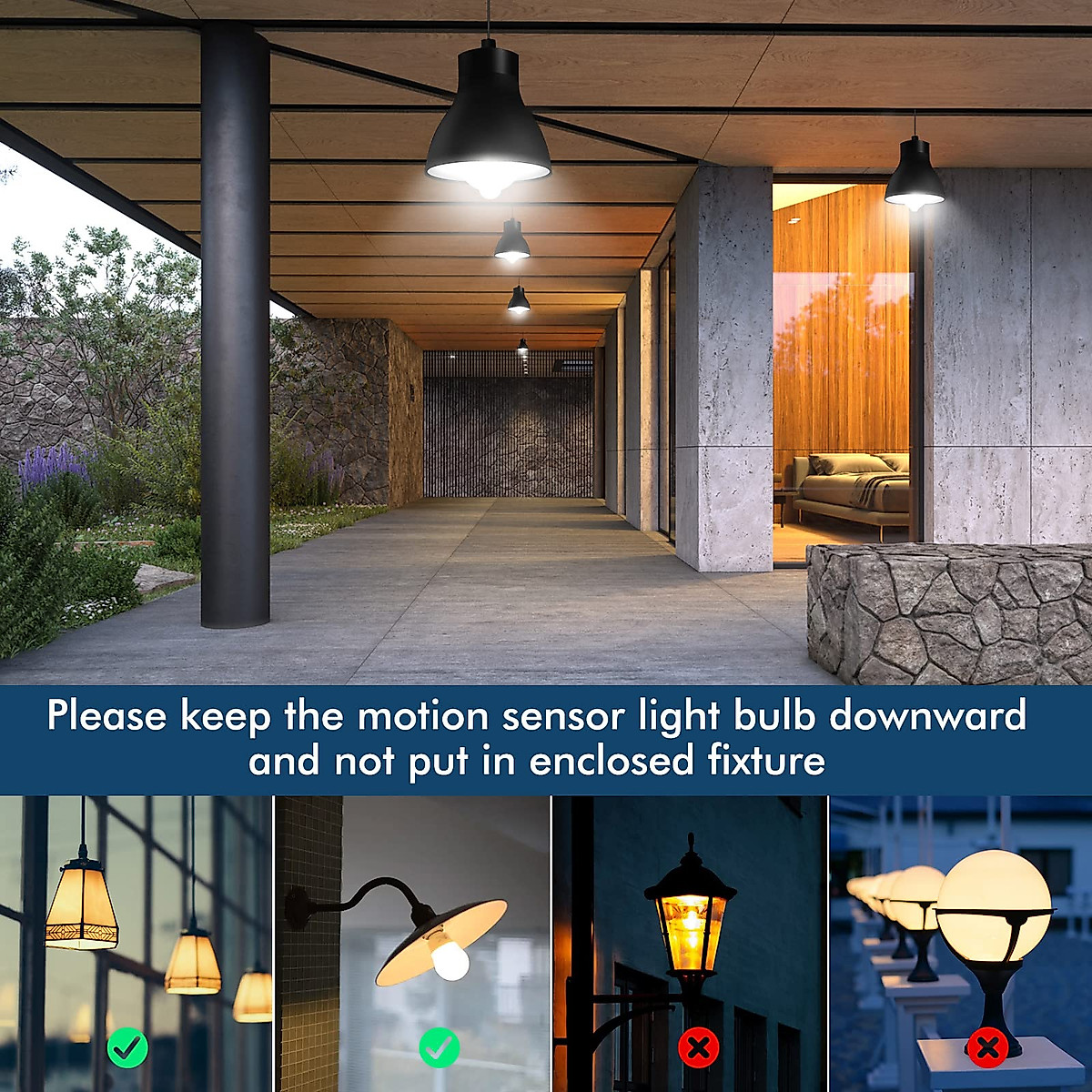 ONEVER Motion Sensor Light Bulbs - 12W (100W Equivalent) PIR Motion Activated Dusk to Dawn Light Bulb Auto on/Off E26 6000K Cool White Indoor Outdoor Security Bulb for Front Door Garage Hallway 2 Pack