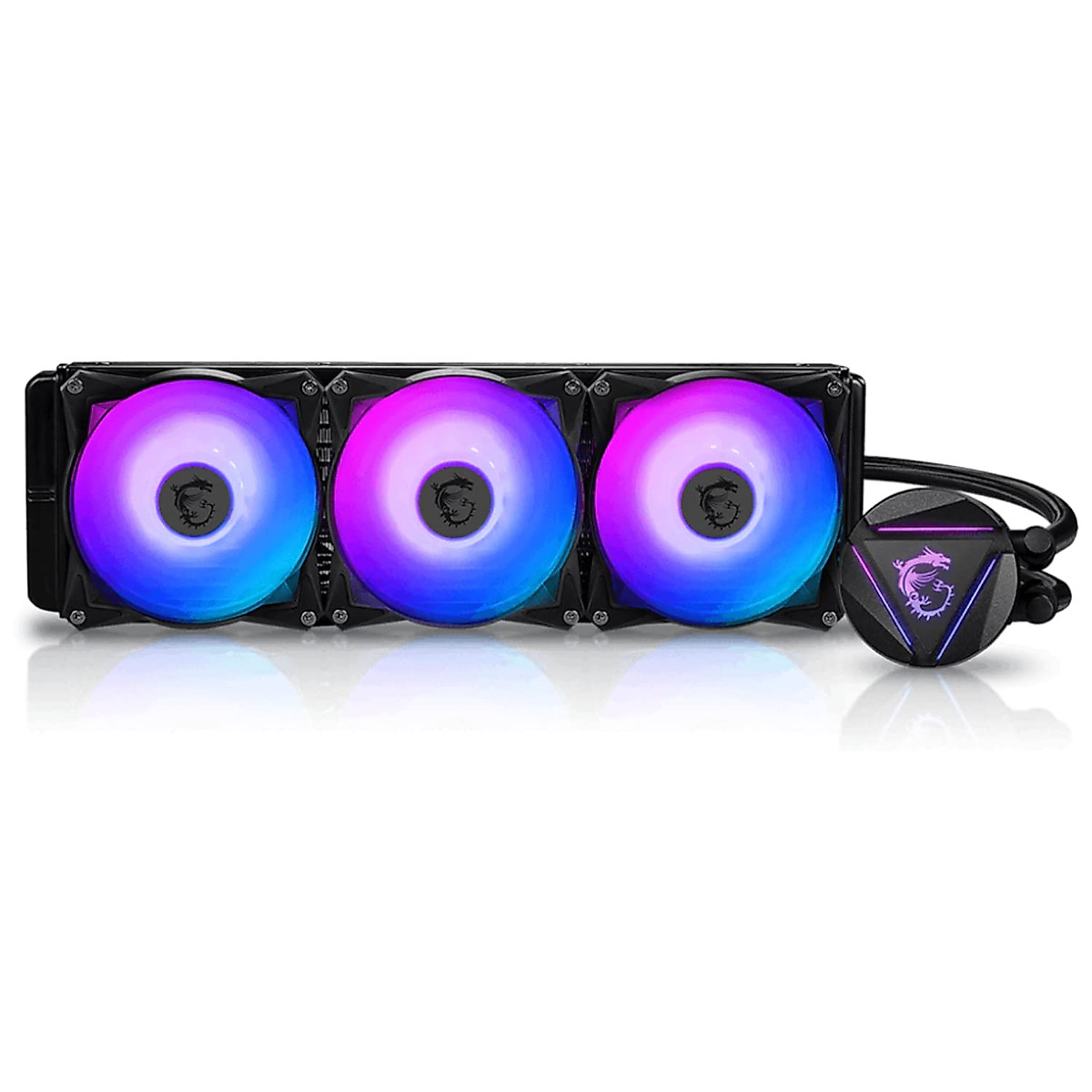 MSI MAG Series CORELIQUID 360R, aRGB CPU Liquid Cooler (AIO): Rotatable Blockhead Design, 360mm Radiator, Triple 120mm aRGB PWM Fans, Rotatable Cap (Renewed)