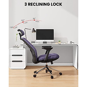 Dripex Mesh Office Chair for Home, Ergonomic Desk Chair with Arms/Lumbar Support/Mesh Back/Adjustable Headrest & Height/Wheels, Computer Chairs Tilt Reclining Swivel Rolling Chair, Purple