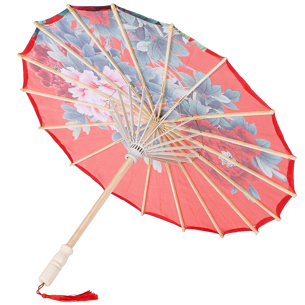 Hand Made Japanese Oriental Parasol Dancing Umbrella 22 inch with Hand held Silk Folding Fans for Kids(Red)