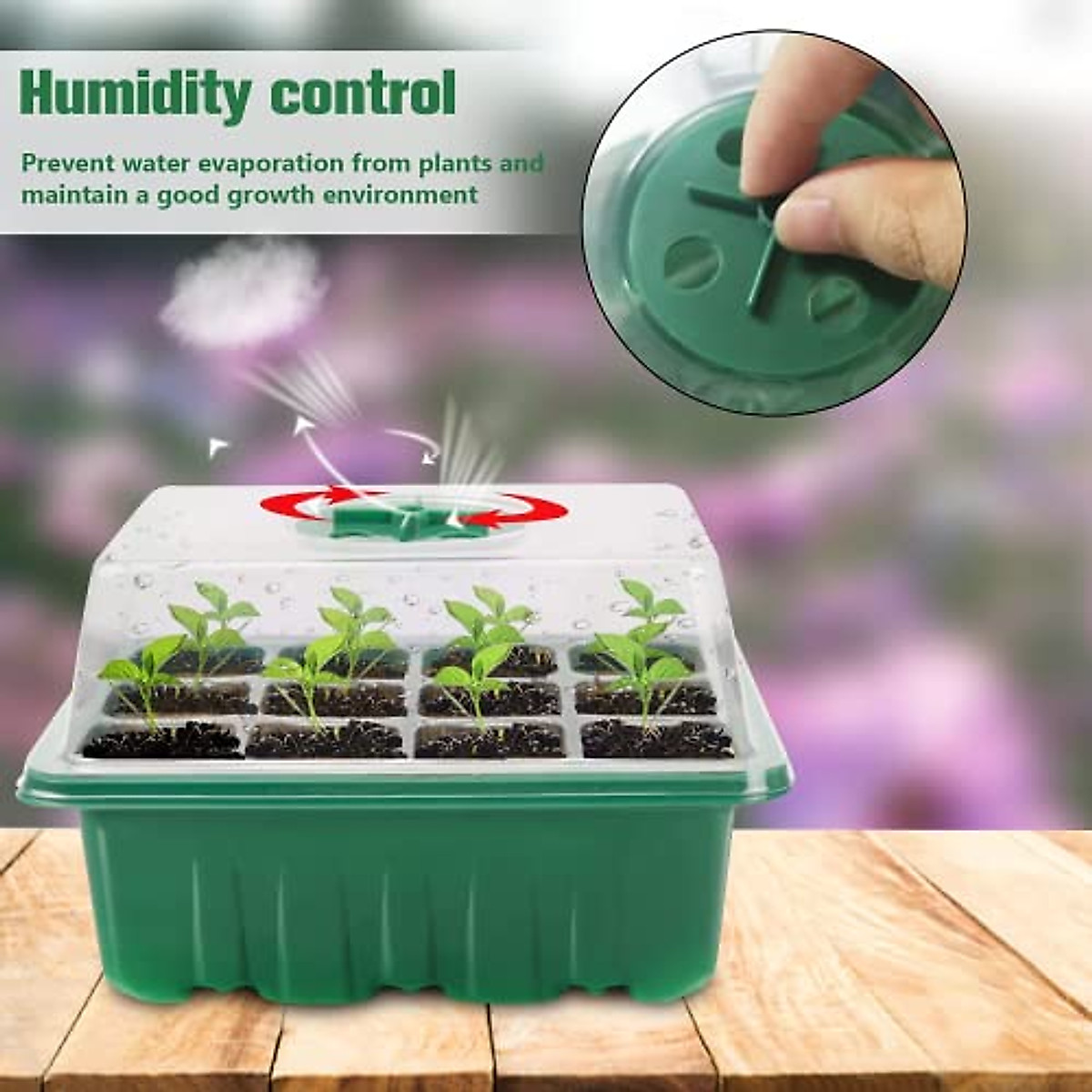 5 Pack Seed Starting Trays 12 Cells Insert Hot House Seed Starter Trays Kit for Garden Large Seedling Tray with Humidity Adjustable Dome and Base Tray Seed Greenhouse Germination Dome (5Pack_Green)