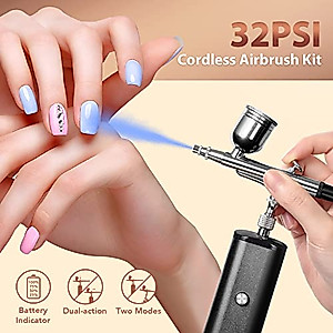 Cordless Airbrush Kit with Compressor, 32PSI Handheld Mini Air Brush Gun Set, Portable High Pressure Air Brushes for Painting, Tattoo, Nail Art, Mode, Makeup, Cake, Barber