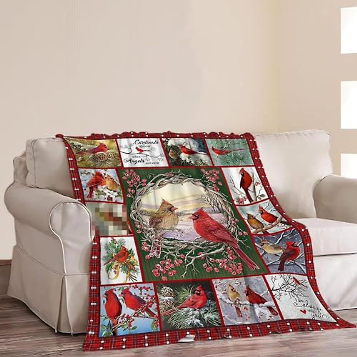reoqeosy Cardinal Blanket Christmas Bird Throw Blanket Cardinal Gifts for Girls Woman Kids Cozy Comfort Soft Plush Fleece Flannel Blanket for Couch Sofa Bed 40"x50"
