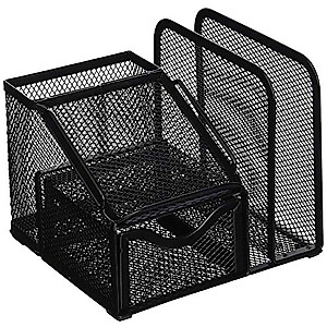 Greenco Mesh Office Supplies Desk Organizer with Note Pad Holder- Black