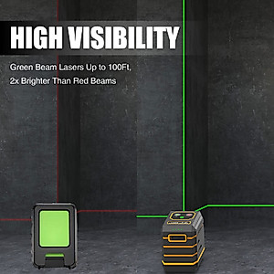 MOOCK Laser Level with Self Leveling & Manual Mode, 100ft High Visibility Green Beam Lazer Leveler Tool Horizontal, Vertical, Cross Line Laser for Picture Hanging, Construction, 360° Magnetic Base