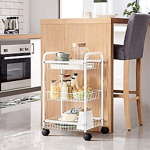 N/A 3 Tier Kitchen Trolley on Wheels with Handle Trolley for Kitchen Bathroom Cabinet White Black (Color : A, Size : 28.3cm*16.5cm)