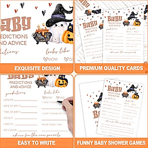 Beshoul Baby Shower Games, Halloween Baby Predictions and Advice Cards, 25 Double-Sided Game Cards for Gender Reveal Party Decorations Supplies Announcement - B02