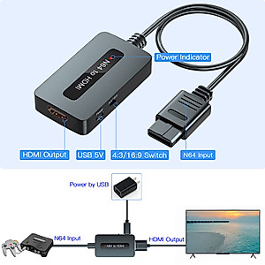 N64 to HDMI Converter, Supports 4 : 3/16 : 9 Ratio Switch, HDMI Cable for N64, Nintendo64 to HDMI Converter Cable Compatible with Nintendo 64/ Super SNES/NGC