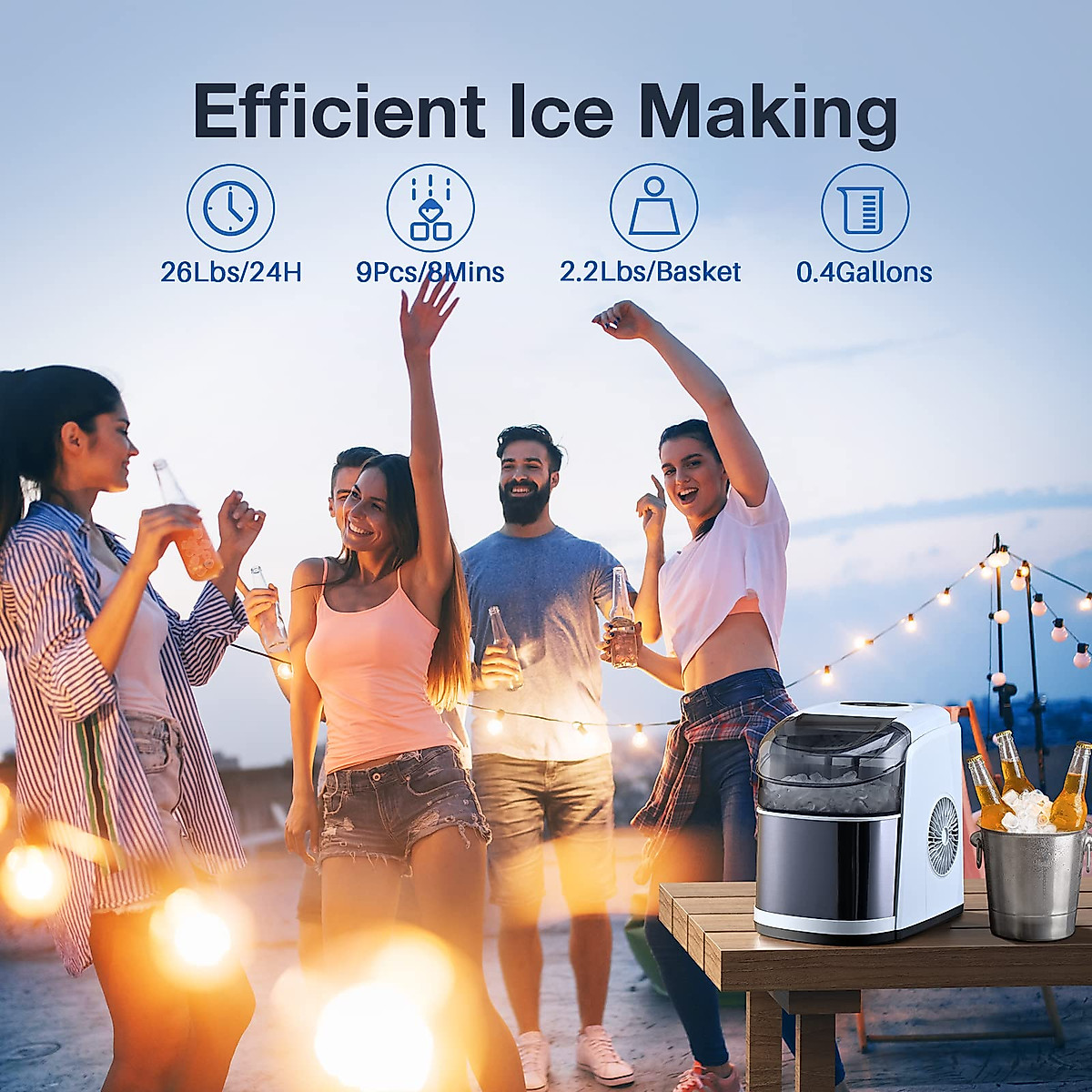 Ice Maker Countertop Machine with Self-Cleaning Function，26LBS in 24 Hours, 9 Ice Cubes Ready in 6 Mins, Compact Ice Cube Maker with Ice Scoop & Basket for Home Kitchen Office Bar (White)