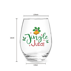 Jingle Juice Christmas Wine Glass, 15 Oz Christmas Stemless Wine Glass for Friends Women Men, New Year Gift Idea for Christmas Wedding Party