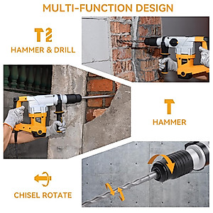 Hoteche 1-9/16-Inch SDS Max Rotary Hammer Drill - 12.5A 3 Funtions Heavy Duty Demolition Hammer for Concrete Drilling with Drill Bit, Chisel and Carrying Case