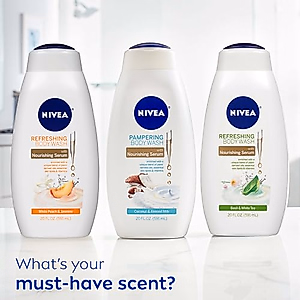 NIVEA Basil and White Tea Body Wash with Nourishing Serum, 20 Fl Oz Bottle