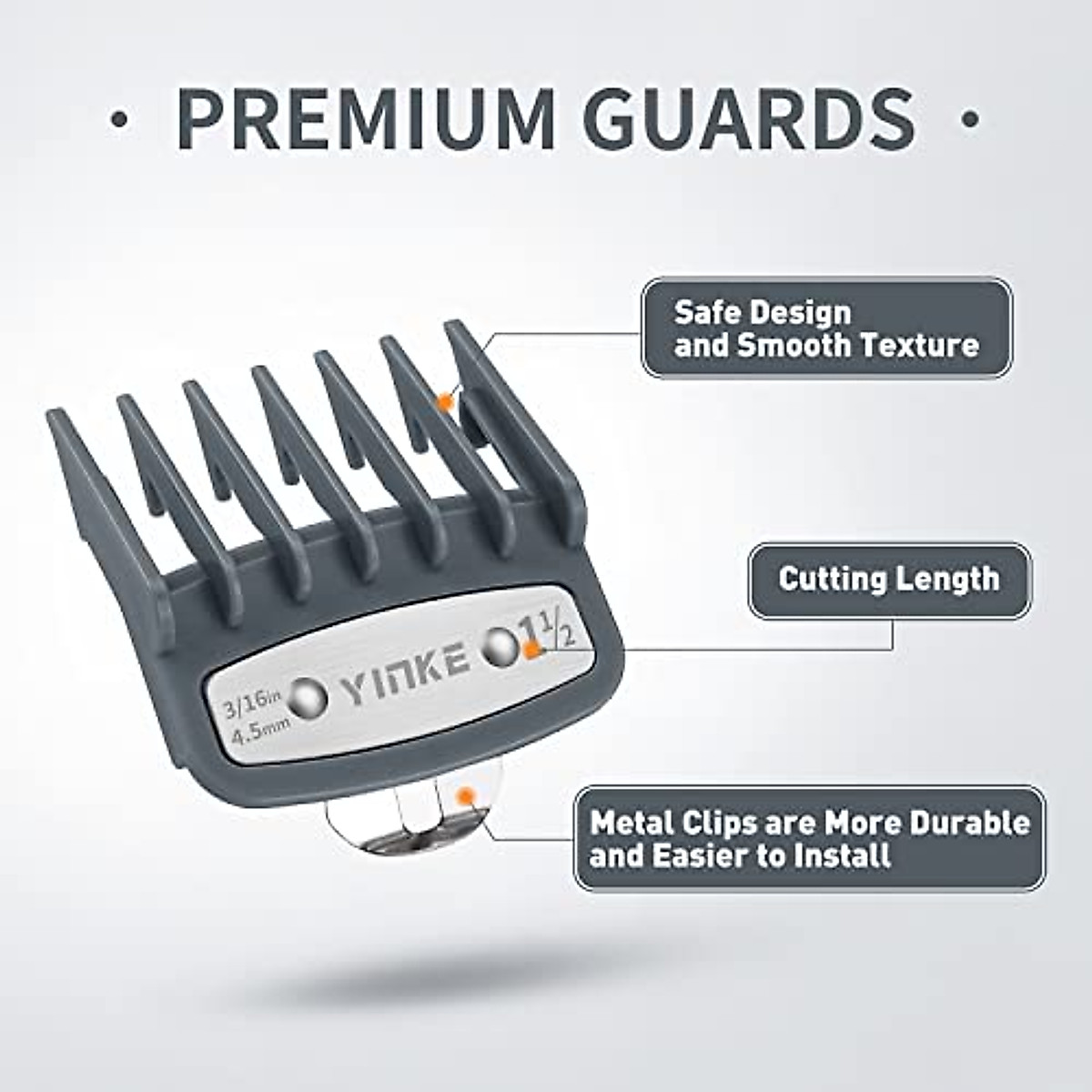 Yinke Clipper Guards for Wahl Clippers Trimmer, Premium Guard with Metal Clip, 2 Cutting Lengths 1/16 in (1.5 mm) & 3/16 in (4.5 mm), Fits Most Full Size Wahl Clipper (Pack of 2)