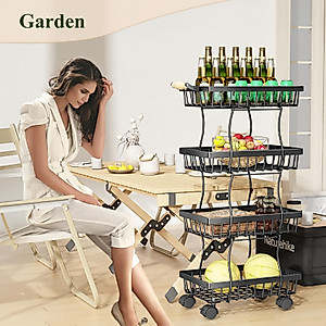 Fruit Vegetable Basket for Kitchen Organizers - 4 Tier Stackable Metal Wire Basket Stand, Black