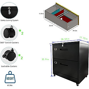 EastSideHX Metal Mobile 2-Drawer Storage Cabinet with Lock and Wheels,Vertical File Cabinet,Filing Cabinet for Home Office (Black)