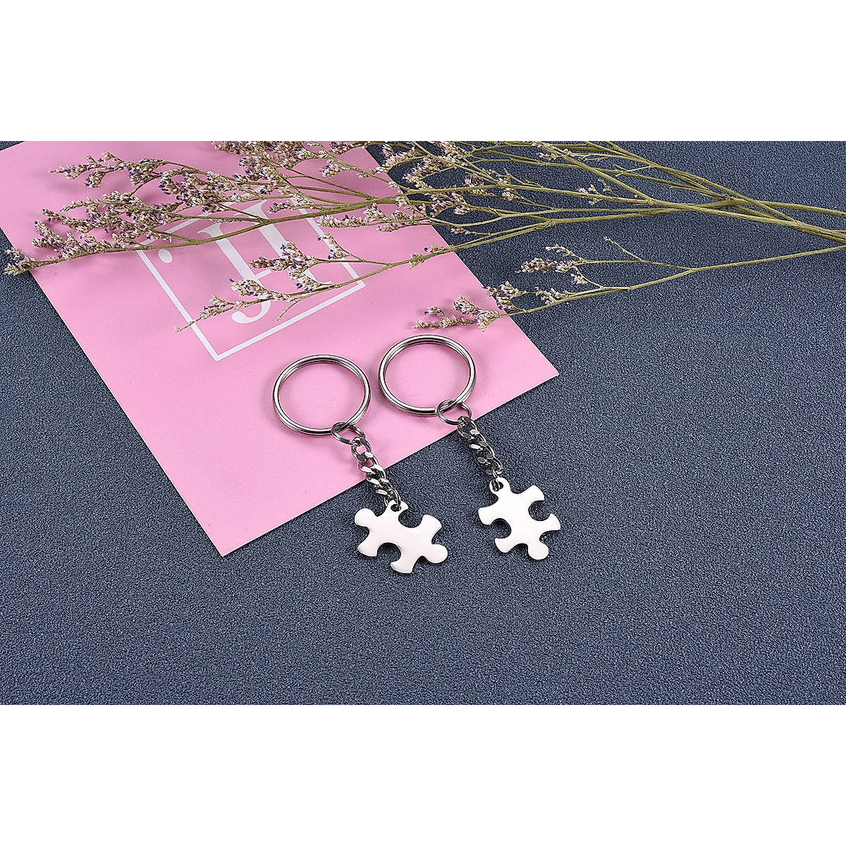 Jovivi 2pcs Stainless Steel Puzzle Couples Keychain Jewelry Set - Valentines Day Best Friend Gift