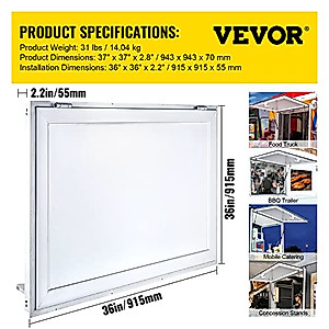 VEVOR Concession Window 36 x 36 Inch, Concession Stand Serving Window Door with Double-Point Fork Lock, Concession Awning Door Up to 85 Degrees for Food Trucks, Glass Not Included