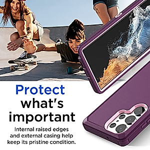 AICase Samsung Galaxy S23 Ultra Heavy Duty Shockproof Case - 3-Layer Military Protection, Night Purple/Baby Pink, 6.8" Screen Protector Included