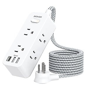 Power Strip Surge Protector, 5Ft Extension Cord, 6 Outlets with 3 USB Ports(1 USB C Outlet), 3-Side Outlet Extender, Wall Mount, Compact for Travel, Home, School, College Dorm Room, and Office