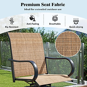 Tangkula Outdoor Swivel Bar Stools Set of 2, Bar Height Tall Patio Chairs with Armrests & High Back, Cozy Footrest & Solid Metal Support, High Top Bar Chairs for Backyard, Balcony, Poolside (1, Brown)