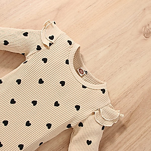vivifayee Newborn Baby Girl Clothes Outfits Infant Ruffled Romper Hearts Print Long Sleeve Pants Set with Headband 3Pcs Cute Toddler Baby Girl Clothes Set