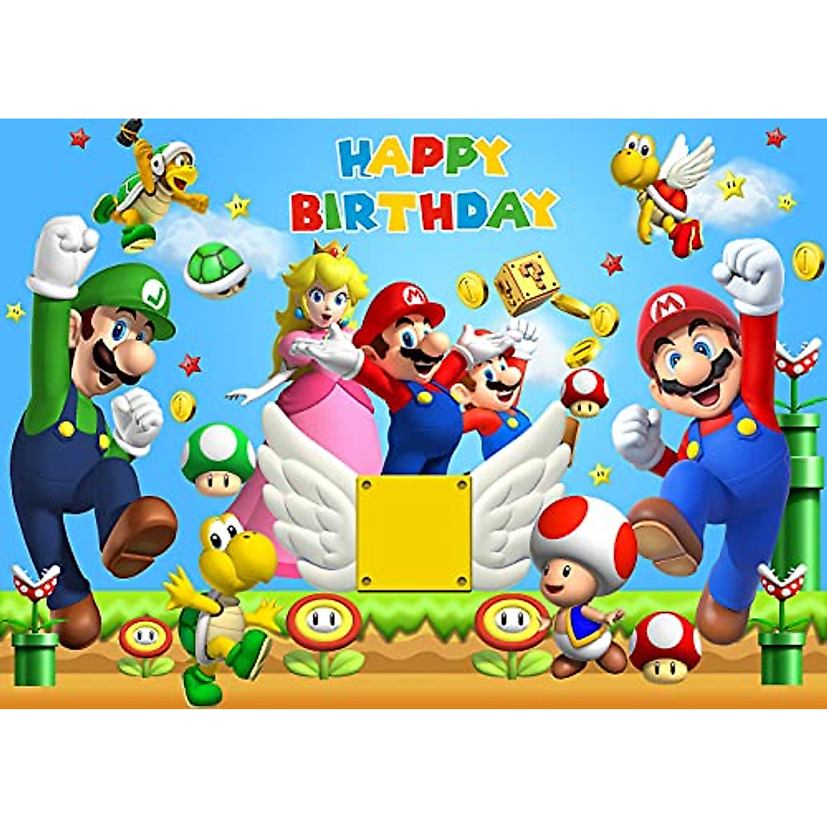 Sakurar SK Cartoon Game Bakdrop Adventure Game Video Cartoon Coin Kart Game Princess Peach Backdrop Vinyl Birthday Party Baby Shower Decoration Background 6x4ft