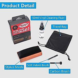 5 in 1 Vinyl Record Cleaning Solution Kit, Includes Soft Velvet Record Brush, Vinyl Cleaning Liquid, Stylus Cleaner & Brush and Carry Pouch